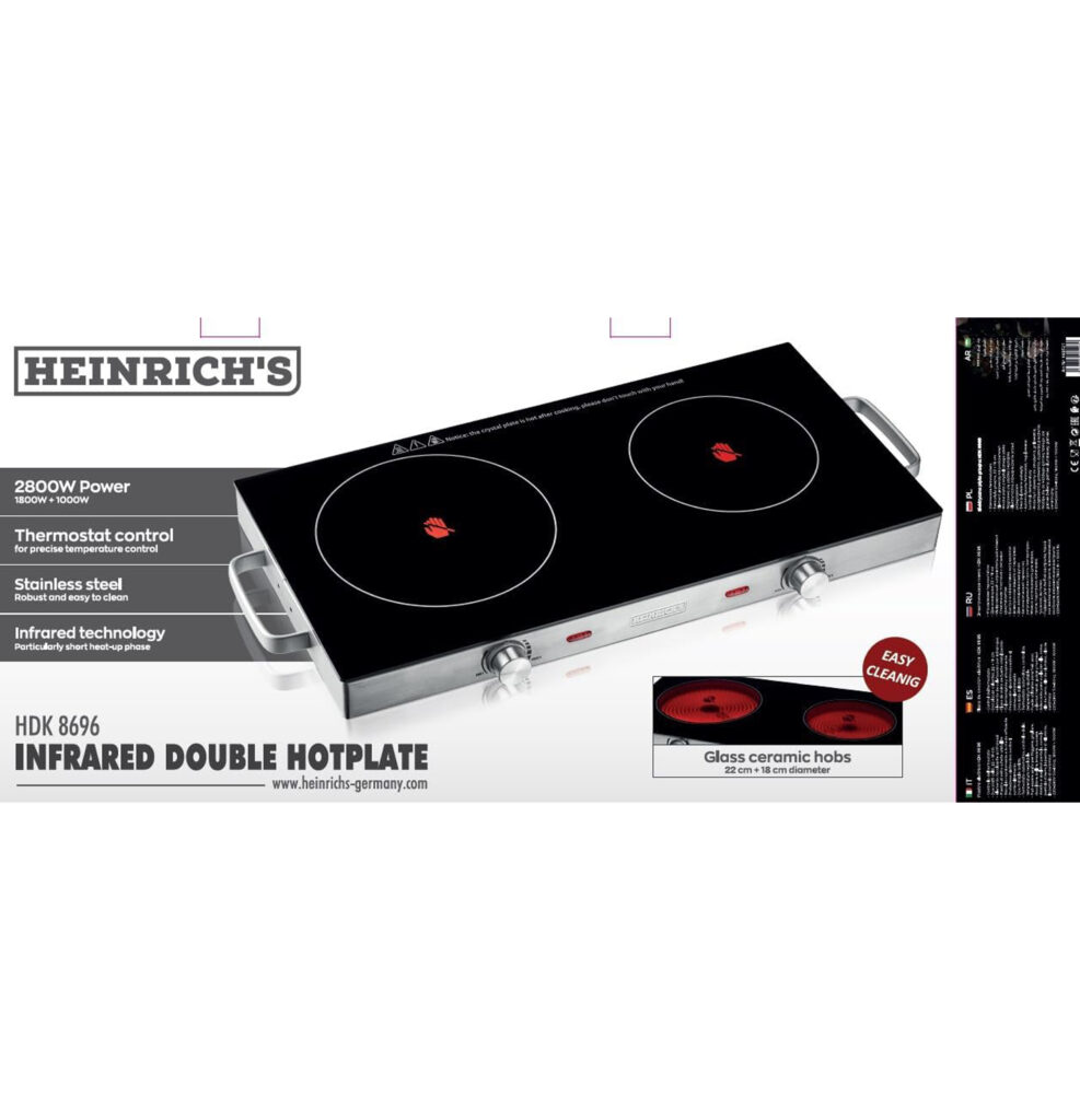 Heinrichs Infrared Hob Glass Ceramic Double Hob with Infrared Heat, 2 x ...