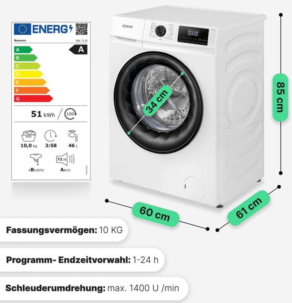 Bomann® Washing Machine 10 kg | Max. 1400 rpm | Efficient, Quiet ...
